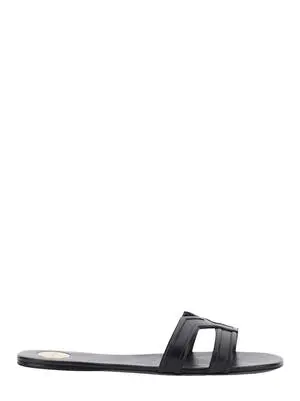 Saint Laurent Saint Laurent Women 'Mabrouka' Black Sandals With Rounded Toe And Thick Double Strap In Leather For Women Black