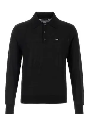Prada Prada Men Black Wool Polo Shirt Black