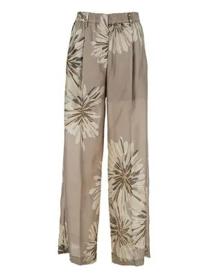Brunello Cucinelli Silk Floral Print Trousers - Multicolor