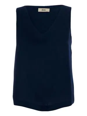 HERNO Herno Women Blue Top With V-Neck And Sleeveless In Tech Fabric Woman