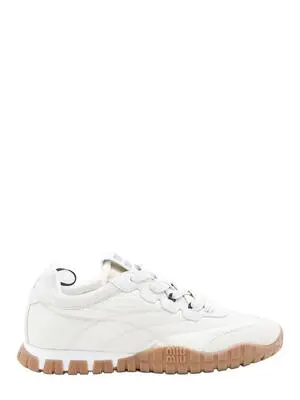 Miu Miu Recycled Polyamide And Calf Leather Sneakers - Cream