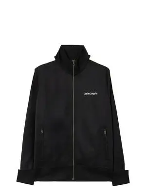 Palm Angels Logo Embroidered Zip Up Sweatshirt - Black