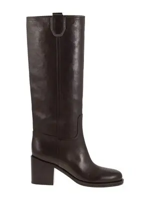 Brunello Cucinelli Classic Leather Boot With Precious Detail - Brown