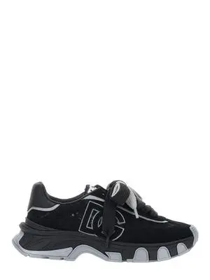 Dolce & Gabbana Black Low Top Sneakers With Logo Patch On The Tongue And Lace Panels In Suede - Multicolor