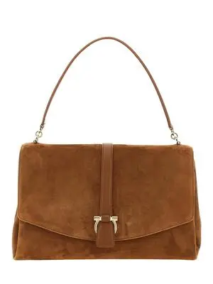 FERRAGAMO Th L' Suede Shoulder Bag - Brown