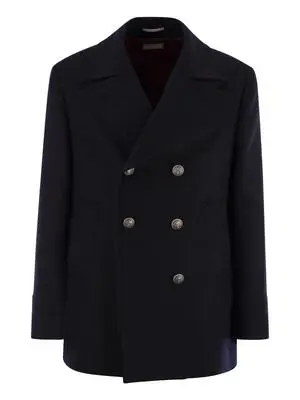 Brunello Cucinelli Double Wool Flannel Pea Coat - Multicolor