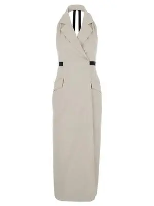 Max Mara Max Mara Women Beige Dress With Notched Revers And Open Back In Blend Cotton And Virgin Wool Woman Multicolor