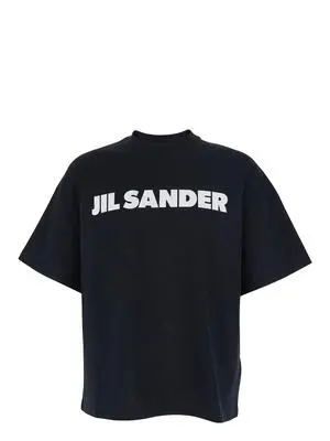 JIL SANDER Crew Neck T-shirt With Maxi Logo Lettering On The Front In Cotton For - Black