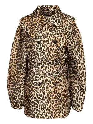 GANNI Short Animal Print Duchesse Trench Coat - Multicolor