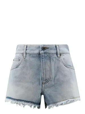 Loewe Denim Bermuda Shorts With Frayed Edges - Multicolor