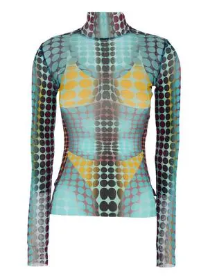 JEAN PAUL GAULTIER JEAN PAUL GAULTIER Printed High Neck Tech Fabric Top Multicolor