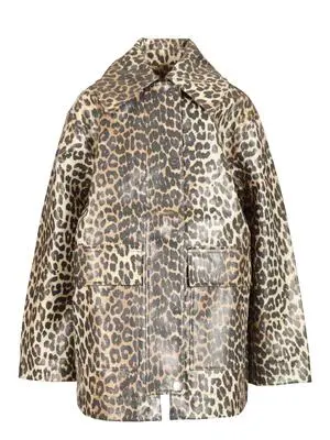 GANNI Ganni Women Leopard Laminated Cotton Jacket Multicolor