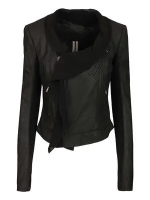 Rick Owens Lambskin Scarf Biker Jacket - Black