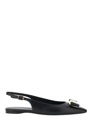 FERRAGAMO Zelmi' Slingback Ballet Shoes With Logo Plate On The Front In Leather - Black