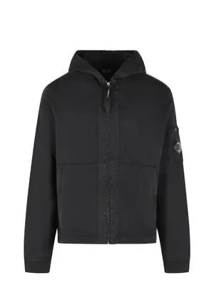C.P. COMPANY Cotton Zip-up Hooded Sweatshirt - Black