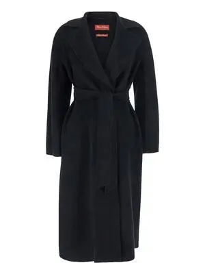 Max Mara Wool Blend Wrap Coat - Black