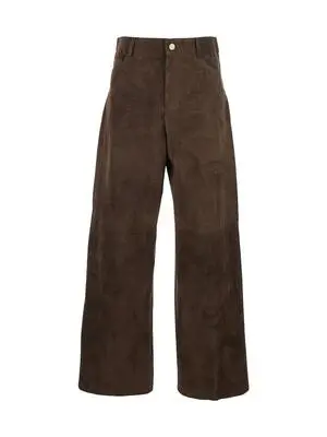 Max Mara S 'fulmine' Brown Pants With Logo Patch On The Rear In Suede - Multicolor