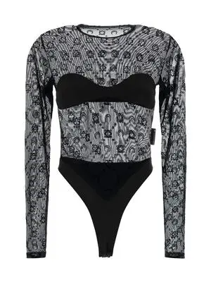 MARINE SERRE Stretch Tulle Bodysuit - Black