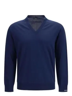 Prada Cotton V-neck Pullover - Blue