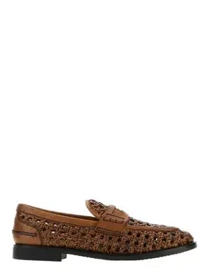 Miu Miu Perforated Calfskin Loafers - Brown