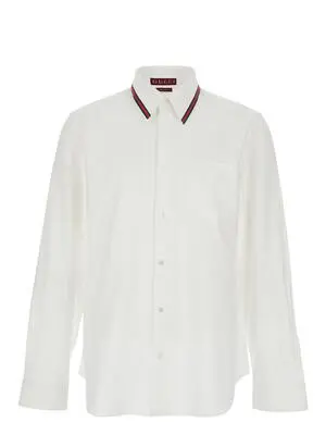 Gucci Gucci Men White Shirt With Web Collar In Cotton For Men Multicolor