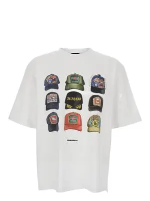 Dsquared2 White T-shirt With Front Print And Logo Detail On The Back In Cotton For - Multicolor