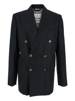VIVIENNE WESTWOOD Grey Double-breasted Jacket With Wide Peak Lapels In Wool - Multicolor