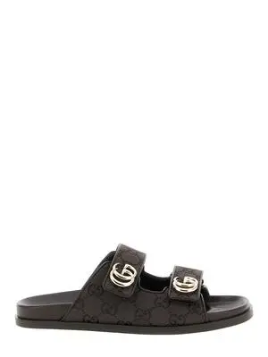 Gucci Gg Jacquard Monogram Canvas Sandals - Brown