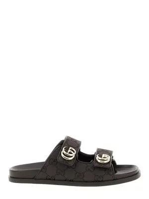 Gucci Gg Jacquard Monogram Canvas Sandals - Brown