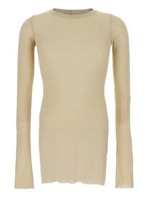 Rick Owens Beige T-shirt With Ribbed Design And Round Neck In Viscose And Silk Blend - Cream
