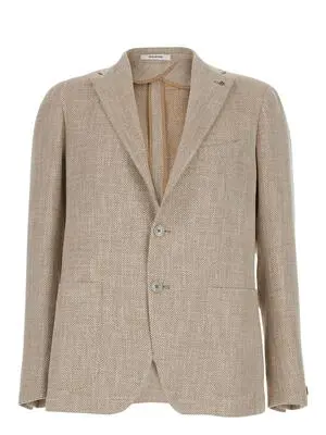 Tagliatore Beige Single-breasted Jacket With Notched Revers In Wool For - Cream