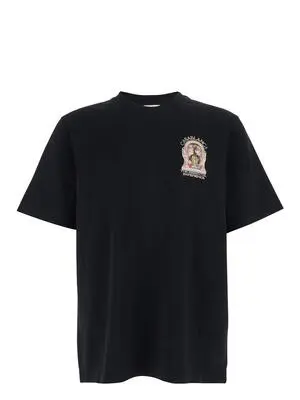 Casablanca Black T-shirt With Logo Detail On The Front And Maxi Logo Print On The Back In Cotton Man's Cotton - Multicolor