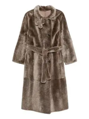 Brunello Cucinelli BRUNELLO CUCINELLI Shearling Belted Coat Cream