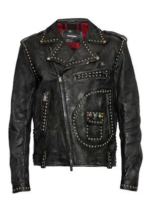 Dsquared2 Studded Leather Biker Jacket - Black