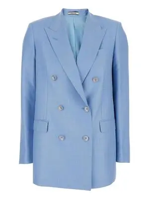 Tagliatore Double-breasted 'jasmine' Jacket With Peak Revers And Jewel Buttons In Wool Blend For - Blue