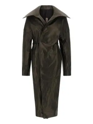 Rick Owens Dracucollar Belted Leather Coat - Black