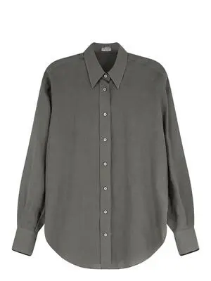 Brunello Cucinelli BRUNELLO CUCINELLI Linen Shirt With Monili Detail Brown