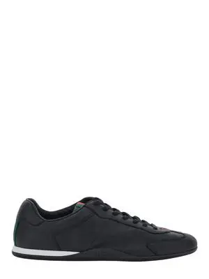 Gucci Leather Low Top Sneakers With Web Detail - Black
