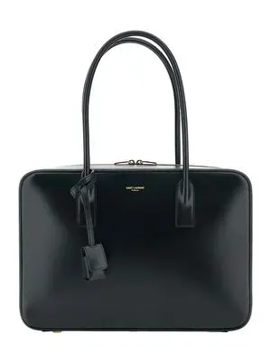 Saint Laurent Shoulder Bag With Logo Lettering On The Front And Keychain Detail In Leather - Black