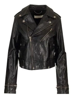 GOLDEN GOOSE GOLDEN GOOSE Vintage-Effect Leather Biker Jacket