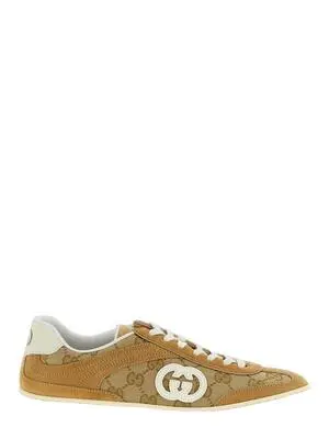 Gucci G75 Suede And Canvas Sneakers With Gg Jacquard Monogram - Cream
