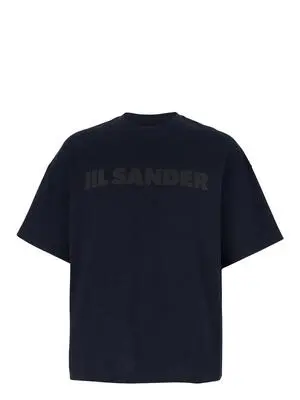 JIL SANDER Blue Crewneck T-shirt With Logo Lettering On The Front In Cotton - Multicolor