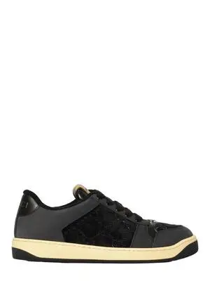 Gucci Screener Sneakers In Leather And Velvet With Gg Rhinestone Monogram - Blue