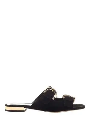 Chloé Alize Suede Flat Double C Buckle Sleepers - Black