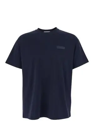 Givenchy Blue Crew Neck T-shirt With Chest Logo Patch In Cotton - Multicolor