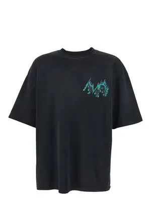 Amiri Black T-shirt With Logo Lettering Print On Front And Back In Cotton - Multicolor