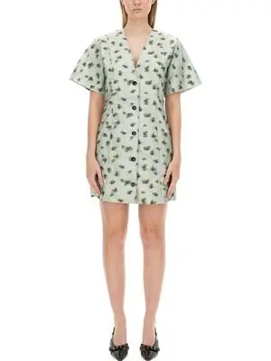 GANNI Floral Print Mini Dress - Green