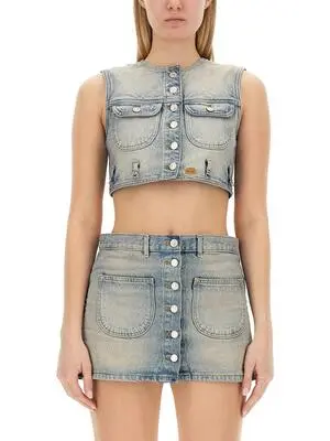 COURREGES Cropped Cotton Vest - Blue