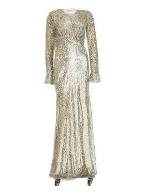 SELF-PORTRAIT Metallic Effect Maxi Dress - Gold