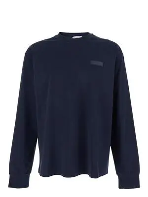 Givenchy Blue Long-sleeved T-shirt With Logo Patch On The Chest In Cotton For - Multicolor